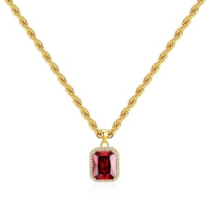 baguette stone rope necklace roman rope statement necklace | gold rope chain baguette pendant necklace | 18k gold plated chain 20''-22'' adjustable (ruby cz)