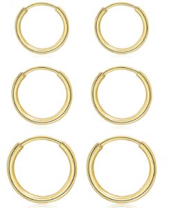 sweetkiki small gold hoop earrings set: 3 pairs cartilage hoop earring 316l surgical steel tiny endless hoop earrings helix earring for women (endless hoops-14k gold- 8mm 10mm 12mm)