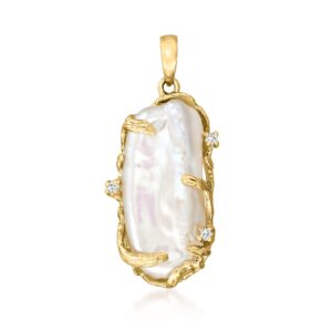 ross-simons 8x20mm cultured baroque pearl pendant in 14kt yellow gold