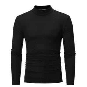 mens half turtleneck long sleeve pullover basic designed undershirt stretch slim fit sweaters fall winter(black,large)