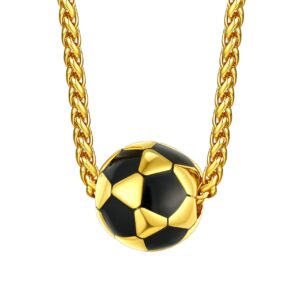 bestyle 18k gold plated soccer football pendant necklaces stainless steel sport chain trendy women men sport fan jewelry gift soccer charm necklace for football league/world cup