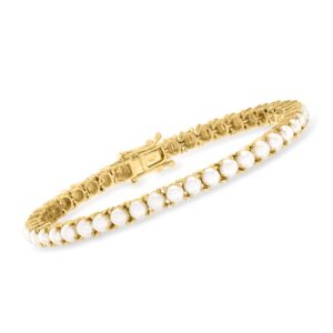 ross-simons 4mm cultured pearl tennis bracelet in 18kt gold over sterling. 7 inches