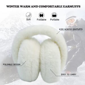 NASULAR Kids Winter Earmuffs Baby Warm Ear Muff Girls Cute Furry Ear Warmers Boys Foldable Ear Covers for Cold Weather (A-white)