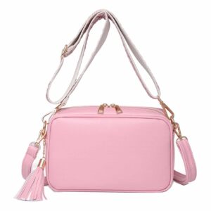 baolab slim crossbody bag with 2 removable shoulder straps for women ladies small satchel handbag fashion chic pu leather (pink)