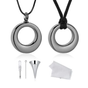 aiwenxi cremation jewelry urn necklace stainless steel circle of life eternity memorial pendant ash holder women men, 2pcs