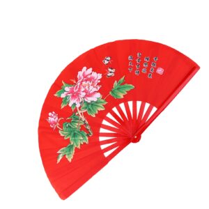 bordstract tai chi fan, 12.99 inch portable chinese fan, folding fans, elegant vintage retro style bamboo fan, silk fan, dance fan, chinese hand fan for woman, men, kid(红色)