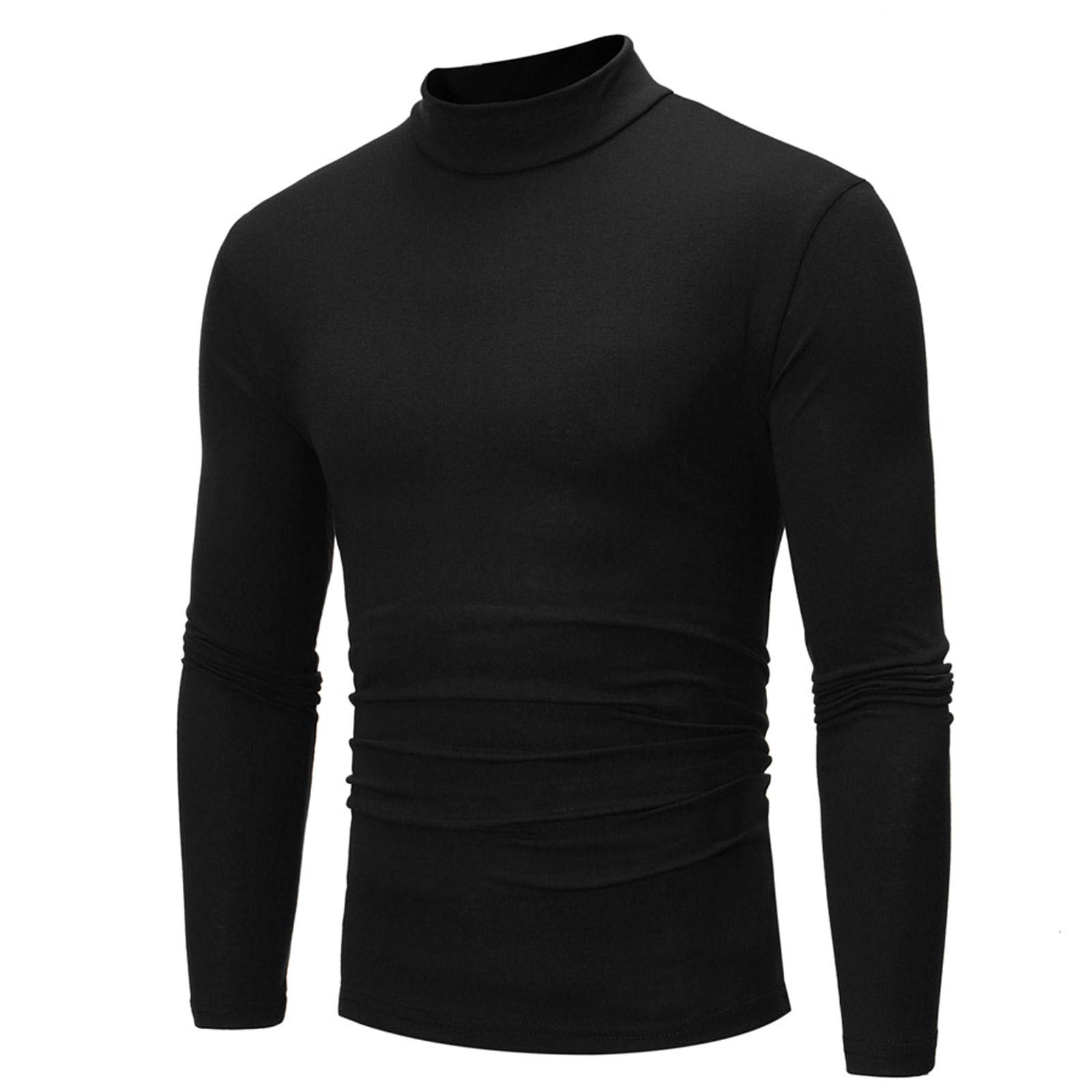 Mens Half Turtleneck Long Sleeve Pullover Basic Designed Undershirt Stretch Slim Fit Sweaters Fall Winter(Black,Large)