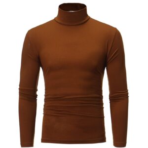 turtleneck compression top for men,long sleeve basic solid undershirt stretch slim fit workout t-shirt fall winter(coffee,3x-large)