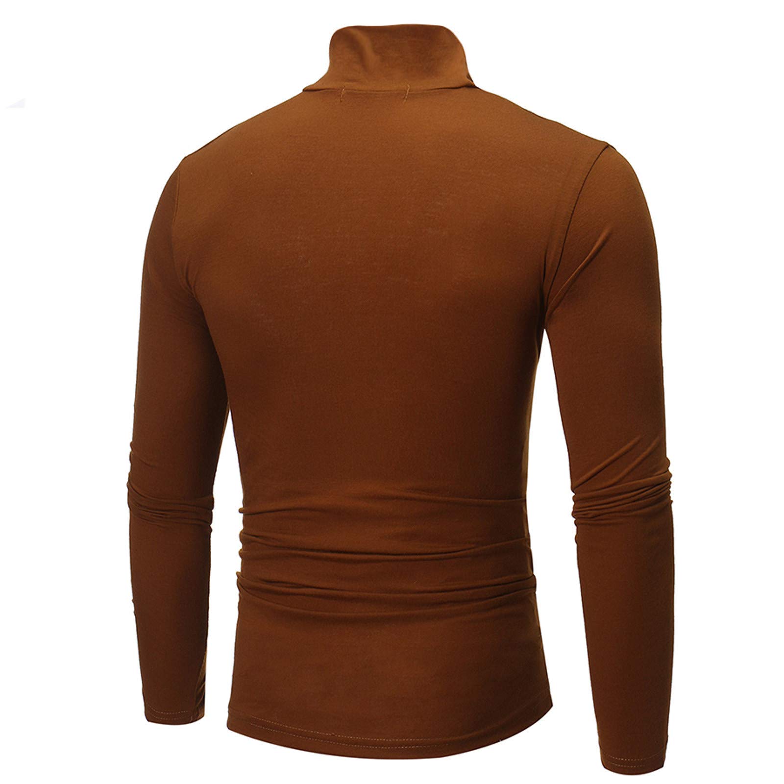 Turtleneck Compression Top for Men,Long Sleeve Basic Solid Undershirt Stretch Slim Fit Workout T-Shirt Fall Winter(Coffee,3X-Large)