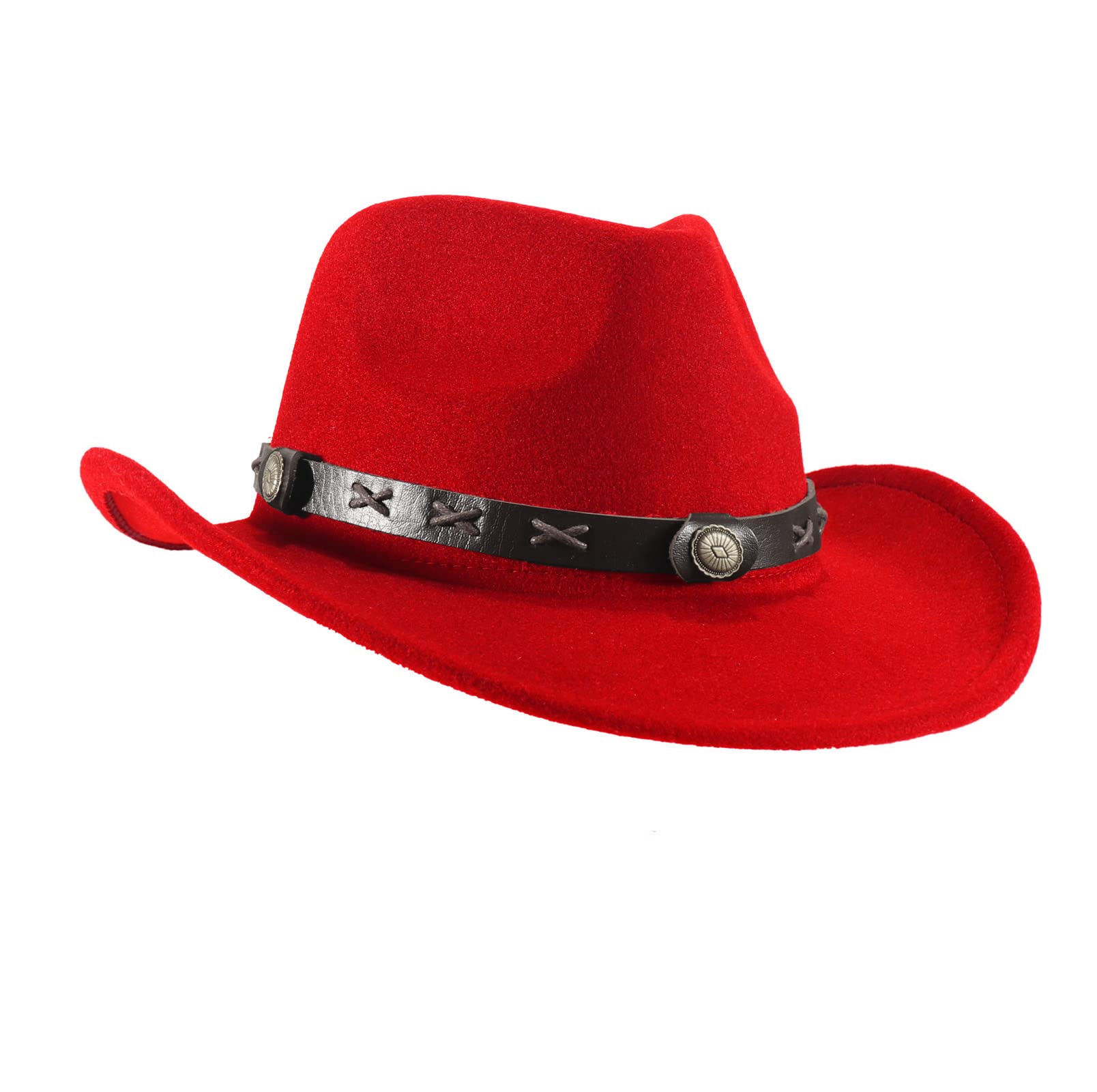 Cowboy Hat with Fringed Bandana Set for Women Wide Brim Western Cowgirl Hat Paisley Head Wrap Scarf (Red)