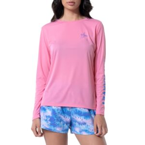 guy harvey women's long sleeve performance sun protection shirt upf 50+, sachet pink, large