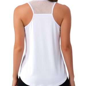 Aeuui Womens Workout Tops Mesh Racerback Tank Tops Sleeveless Yoga Athletic Running Shirts Gym Clothes for Women White