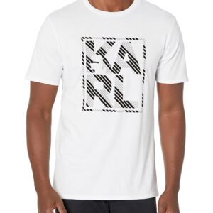 Karl Lagerfeld Paris Men's Stack Striped Logo Crewneck Short Sleeve Solid T-Shirt, White, X-Large