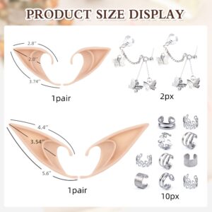 FRESHME Elf Ears with Cuff Earrings Set - Soft Pointed Elf Ears with Non-Pierced Silver Chain Butterfly Ear Clips for Women s Anime Party Christmas Renaissance Halloween Custome Cosplay Accessories Photo Props