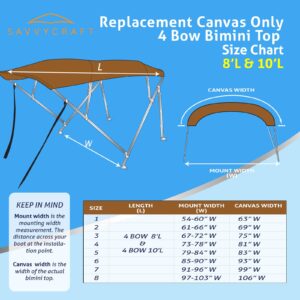 SavvyCraft 4 Bow Bimini Top Replacement Cover 10 Feet Long, Durable Marine Grade Canvas Sun Shade Boat Canopy, Easy Install Zipper Sleeves, 4 Bow 120 inches Long, 97-103 inches Wide, Blue Color