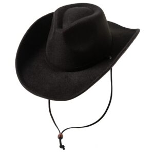 lanzom women men retro felt wide brim western cowboy cowgirl hat dress up hat with wind lanyard(black,medium)