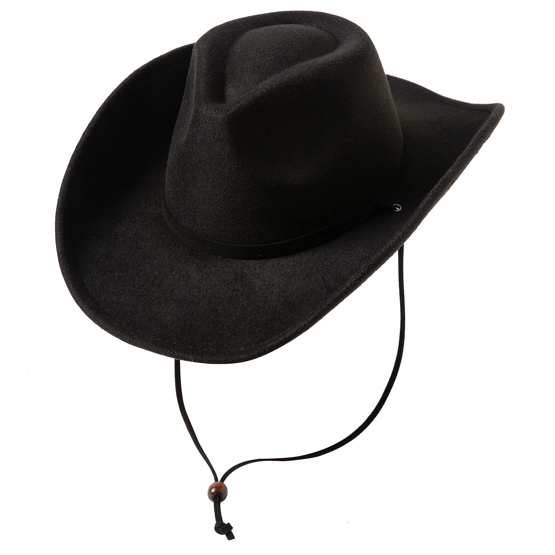 Lanzom Women Men Retro Felt Wide Brim Western Cowboy Cowgirl Hat Dress Up Hat with Wind Lanyard(Black,Medium)