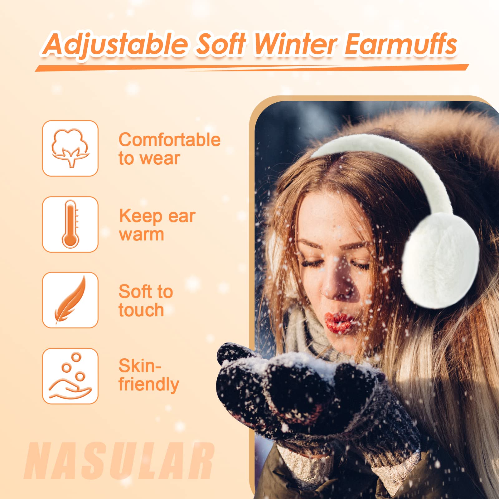 NASULAR Kids Winter Earmuffs Baby Warm Ear Muff Girls Cute Furry Ear Warmers Boys Foldable Ear Covers for Cold Weather (A-white)