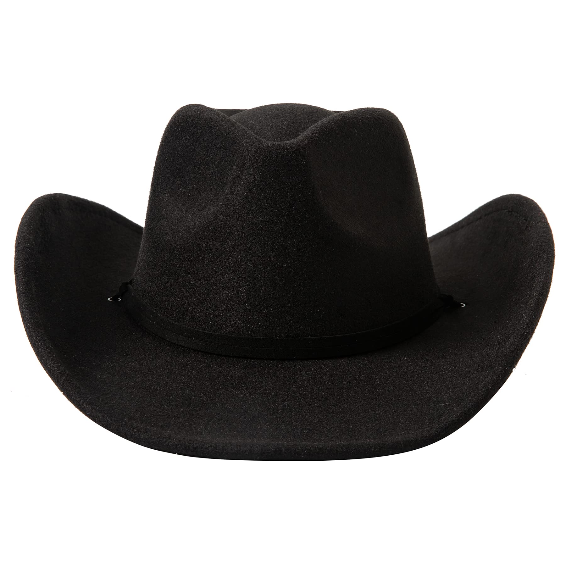 Lanzom Women Men Retro Felt Wide Brim Western Cowboy Cowgirl Hat Dress Up Hat with Wind Lanyard(Black,Medium)