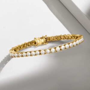 Ross-Simons 4mm Cultured Pearl Tennis Bracelet in 18kt Gold Over Sterling. 7 inches