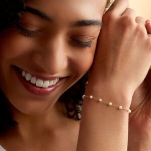 RS Pure by Ross-Simons 3-3.5mm Cultured Pearl Station Bracelet in 14kt Yellow Gold. 8 inches