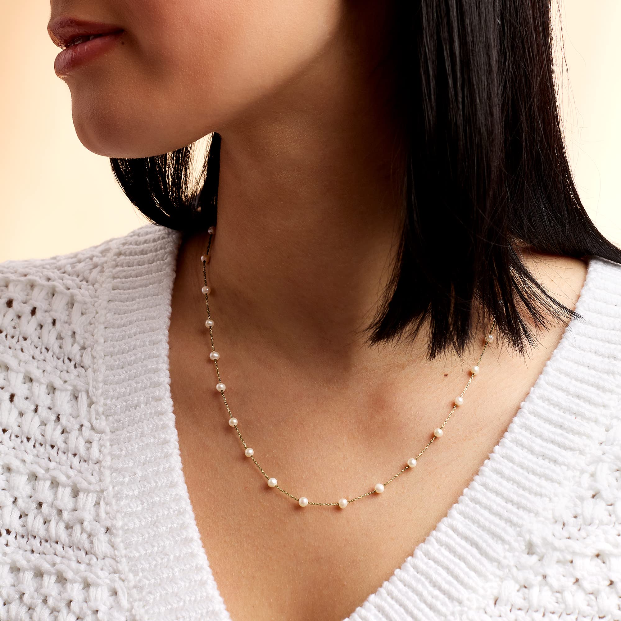 RS Pure by Ross-Simons 3-3.5mm Cultured Pearl Station Necklace in 14kt Yellow Gold. 16 inches