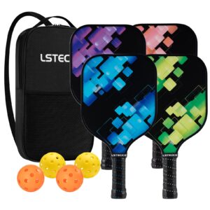 pickleball paddles set of 4, usapa standard fiberglass surface pickleball paddles, pickleball set with 4 pickleball rackets, 4 pickelball balls, 1 pickelball bag, pickle ball paddle set for men women