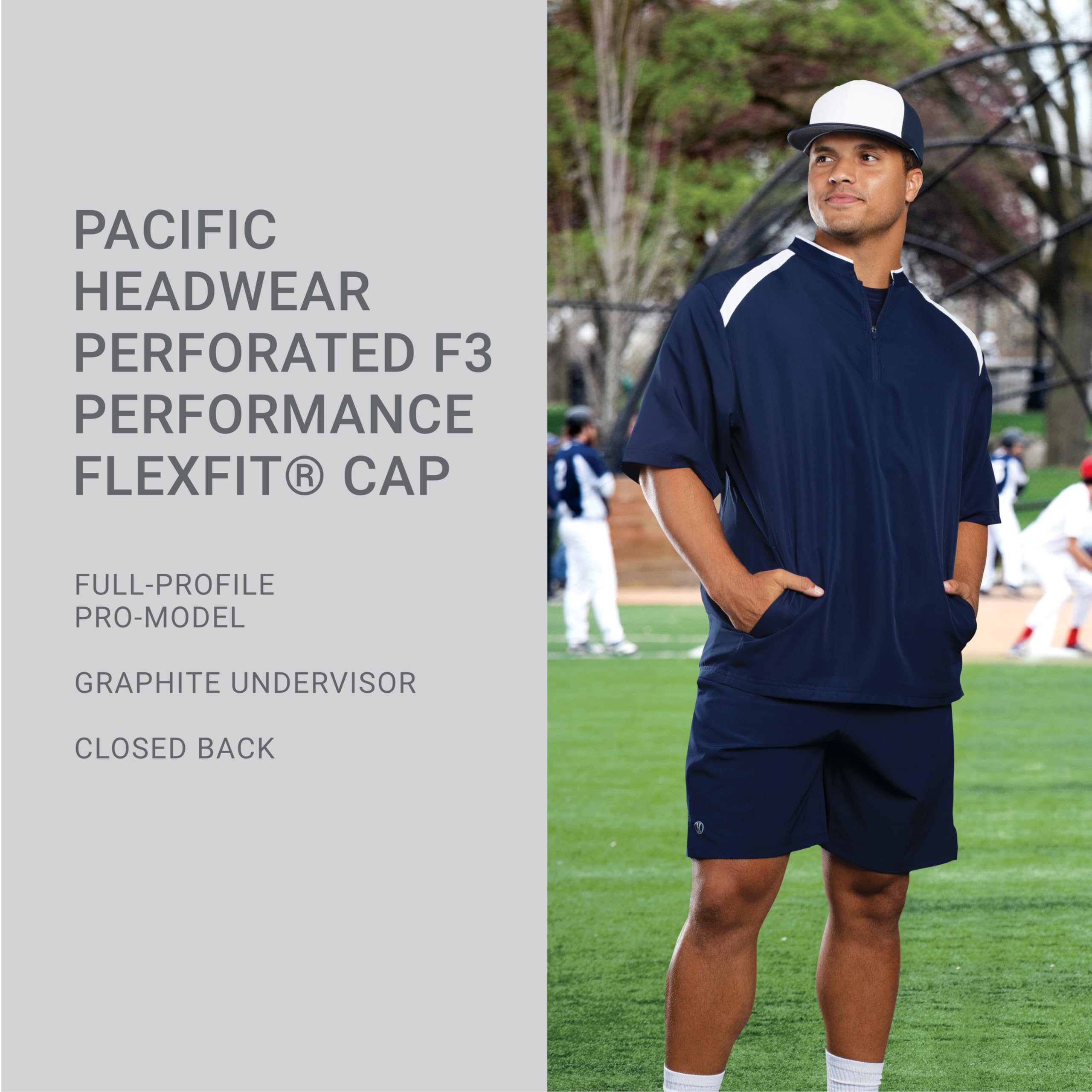 Pacific Headwear Standard Perforated F3 Performance Flexfit Cap, White/Royal/Royal