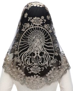 bozidol women's chapel lace veils catholic church mantilla mass head covering religious christian gift for women (black-gold)