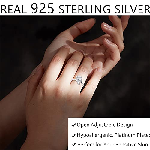 ZELORES 925 Sterling Silver Stackable Knuckle Rings for Women White Gold Plated Heart Band Ring Open Adjustable Vintage Silver Rings