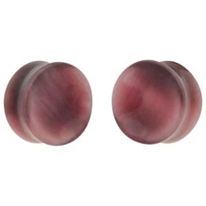 Mystic Metals Body Jewelry Pair of Purple Cat Eye Stone Double Flare Concave Plugs (STN-670) (9/16" (14mm))