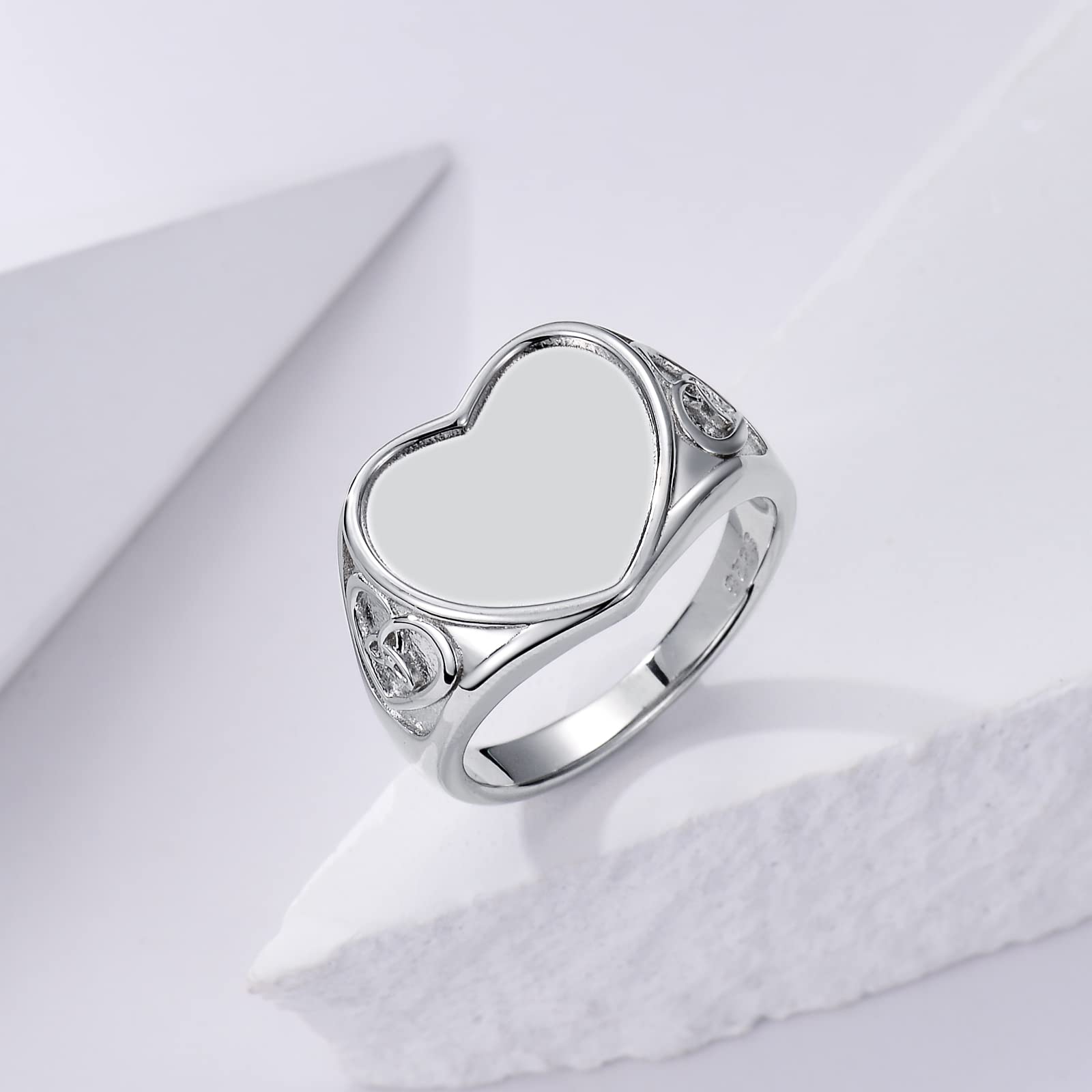 SLIACETE Custom Photo Ring 925 Sterling Silver Personalized Heart Picture Ring Jewelry Gift for Her Women Wife