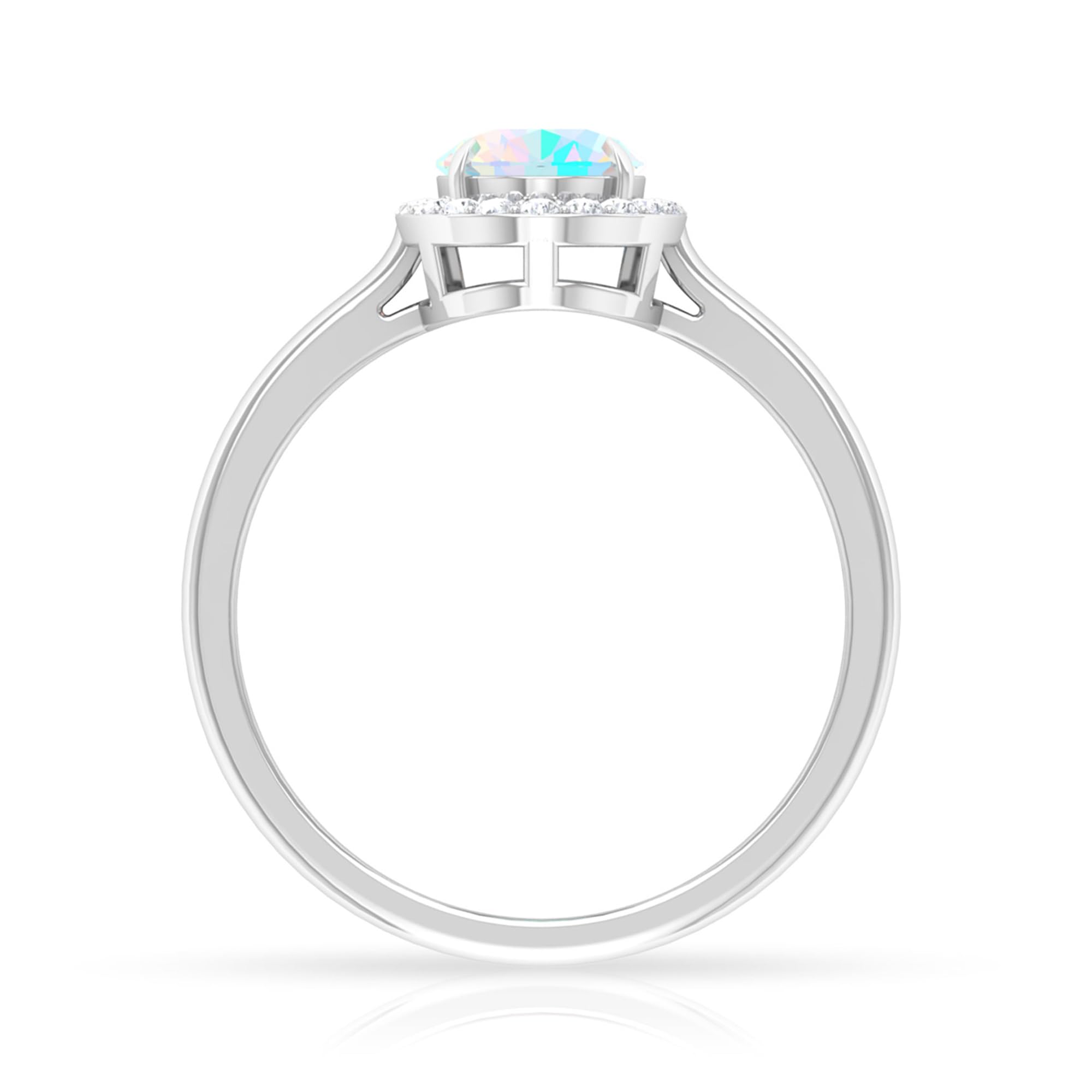 Rosec Jewels Natural Ethiopian Opal Halo Engagement Ring with HI-SI Diamond | 1.50 Cttw | AAA Quality, 14K White Gold, Size:US 4.50