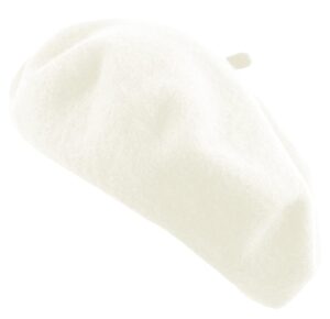 women's french beret hat solid color plain wool classic traditional artist cap (us, alpha, one size, white)