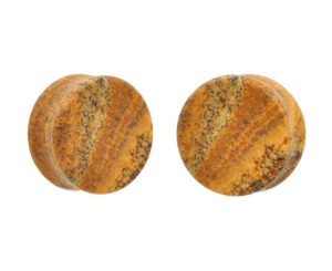 mystic metals body jewelry pair of picture jasper stone double flare plugs (stn-668) (7/8" (22mm))