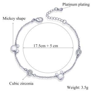 CHENLUER Fashion Cute Mickey Lucky Bracelet for Women Gold Silver Plated Adjustable Charm Handmade Jewelry Gift (White)