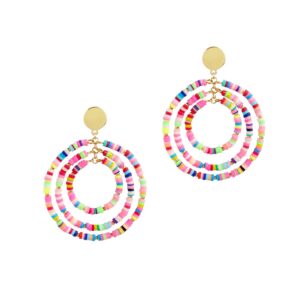 colorful beaded drop earrings for women clay heishi statement summer beach dangle boho earring