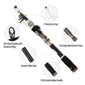 SANLIKE 5.9' Fishing Rod and Reel Combo, Fishing Rod, Fishing Pole, Fishing Gear and Equipment, Carbon Fiber Travel Fishing Rod, Fishing Pole Set for Sea, Lakes, Men's Gift, Travel