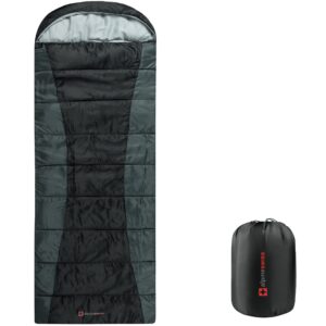 alpine swiss 0°c (32°f) sleeping bag lightweight waterproof with compression sack adults all seasons camping hiking backpacking travel outdoor indoor black gray