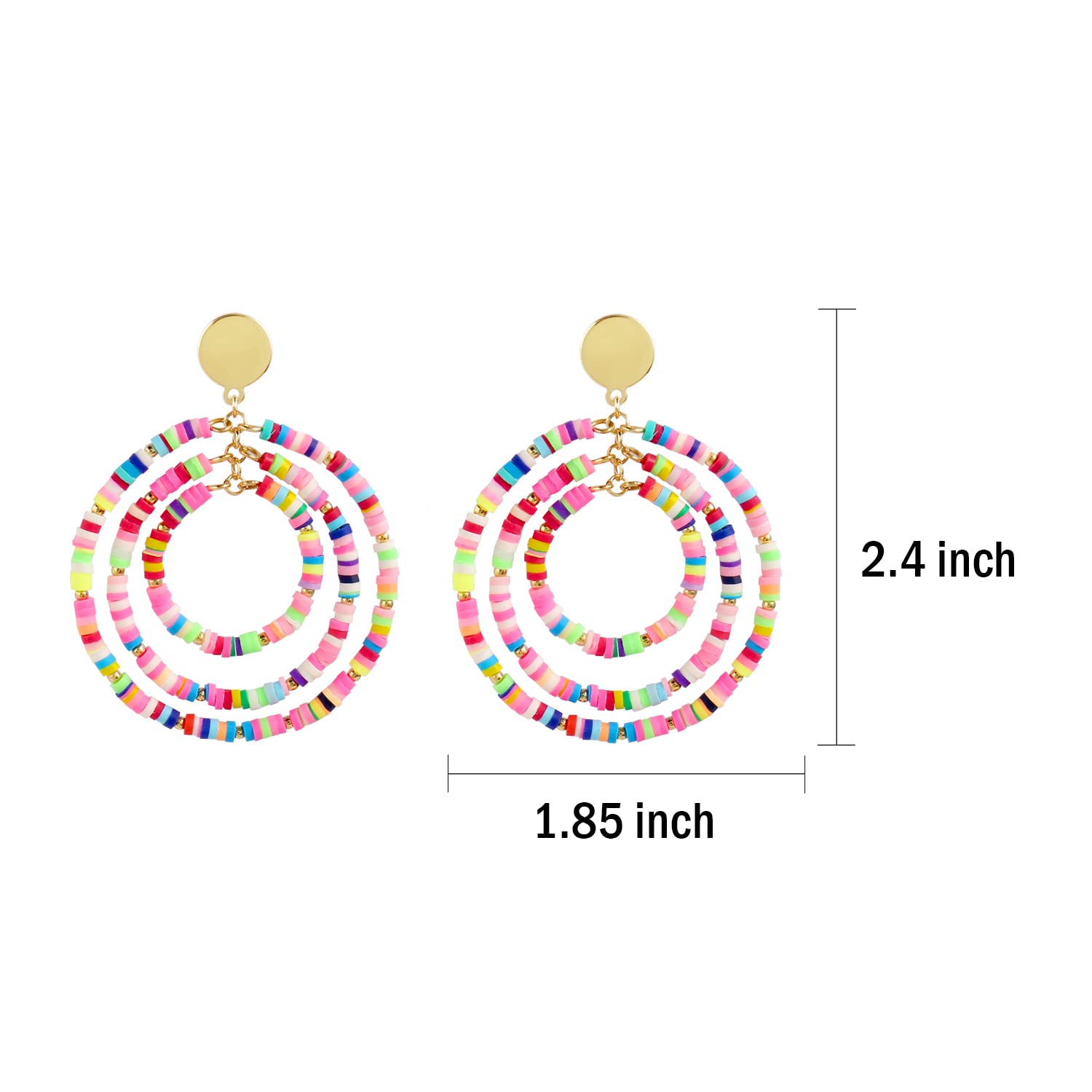 Colorful Beaded Drop Earrings For Women Clay Heishi Statement Summer Beach Dangle Boho Earring