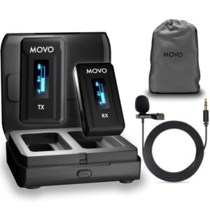 movo wmx-2 wireless camera microphone with charging case - lavalier mic for dslr cameras, vlogging, content creation, filmmaking