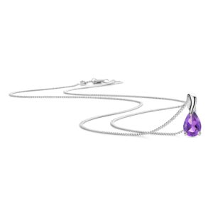 Orovi 14K 585 White Gold Natural Amethyst February Birthstone Pendant Necklace for Women - 925 Sterling Silver Chain Included - Birth Gift for Mom, Anniversary, Valentine's Day, Gift Idea