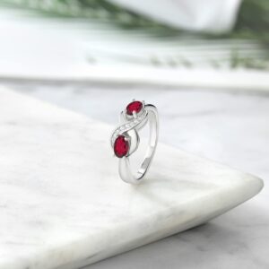 Gem Stone King 925 Sterling Silver 2-Stone Gemstone Birthstone and White Created Sapphire Infinity Promise Forever Love Knot Ring For Women | Oval 6X4MM | Available In Size 5, 6, 7, 8, 9