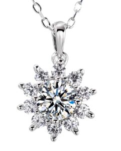 hmj diamond sunflower necklace for women,1carat moissanite snowflake pendant chain,lab diamond jewelry s925 sterling sliver halo necklace gift for mom mother sister