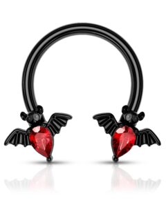 melighting septum rings 16g black bat septum jewelry halloween daith earrings clear red cz surgical steel 316l tragus piercing jewelry helix earrings for women men