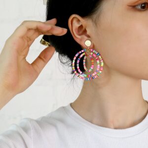 Colorful Beaded Drop Earrings For Women Clay Heishi Statement Summer Beach Dangle Boho Earring