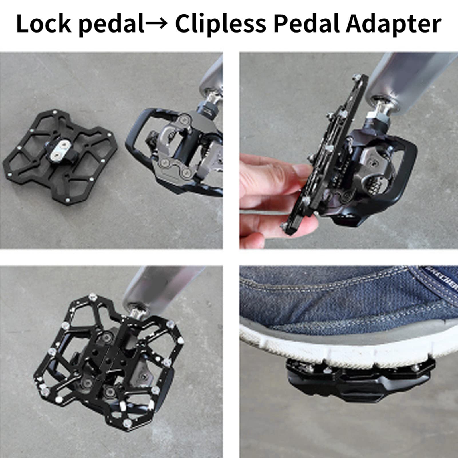 BORDSTRACT Clipless Platform Pedal Adapter, 1 Pair Aluminum Alloy Universal Pedal Platform Adapter, Compatible with SPD Cleats, for Road Bike, Mountain Bike(Black)