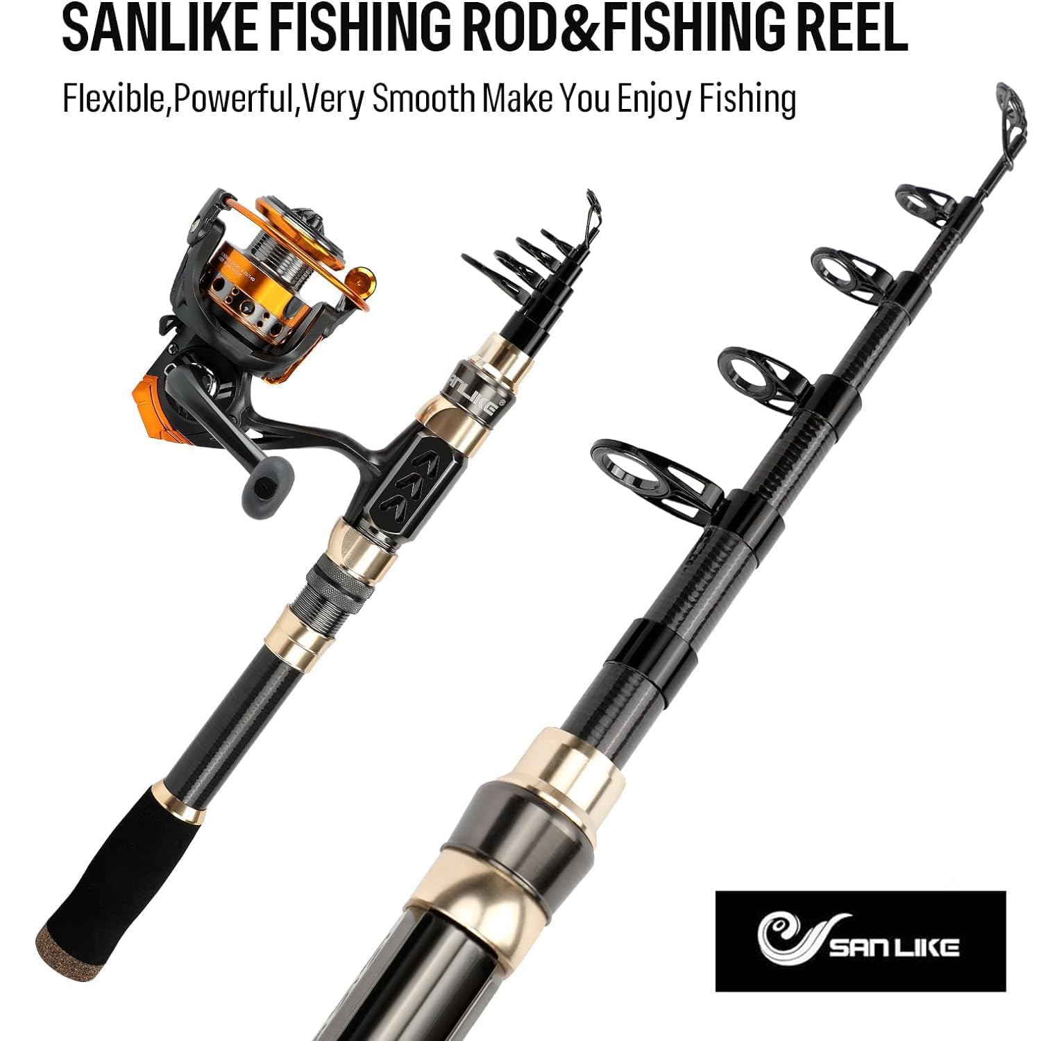 SANLIKE 5.9' Fishing Rod and Reel Combo, Fishing Rod, Fishing Pole, Fishing Gear and Equipment, Carbon Fiber Travel Fishing Rod, Fishing Pole Set for Sea, Lakes, Men's Gift, Travel