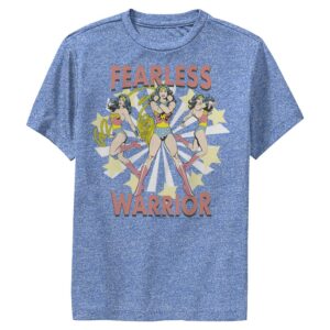 warner brothers wonder woman fearless warrior boys short sleeve tee shirt, royal blue heather, medium