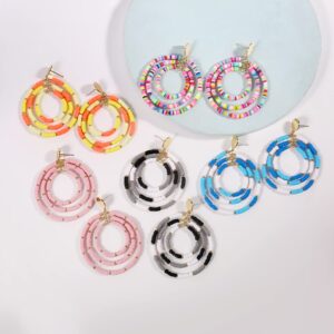 Colorful Beaded Drop Earrings For Women Clay Heishi Statement Summer Beach Dangle Boho Earring